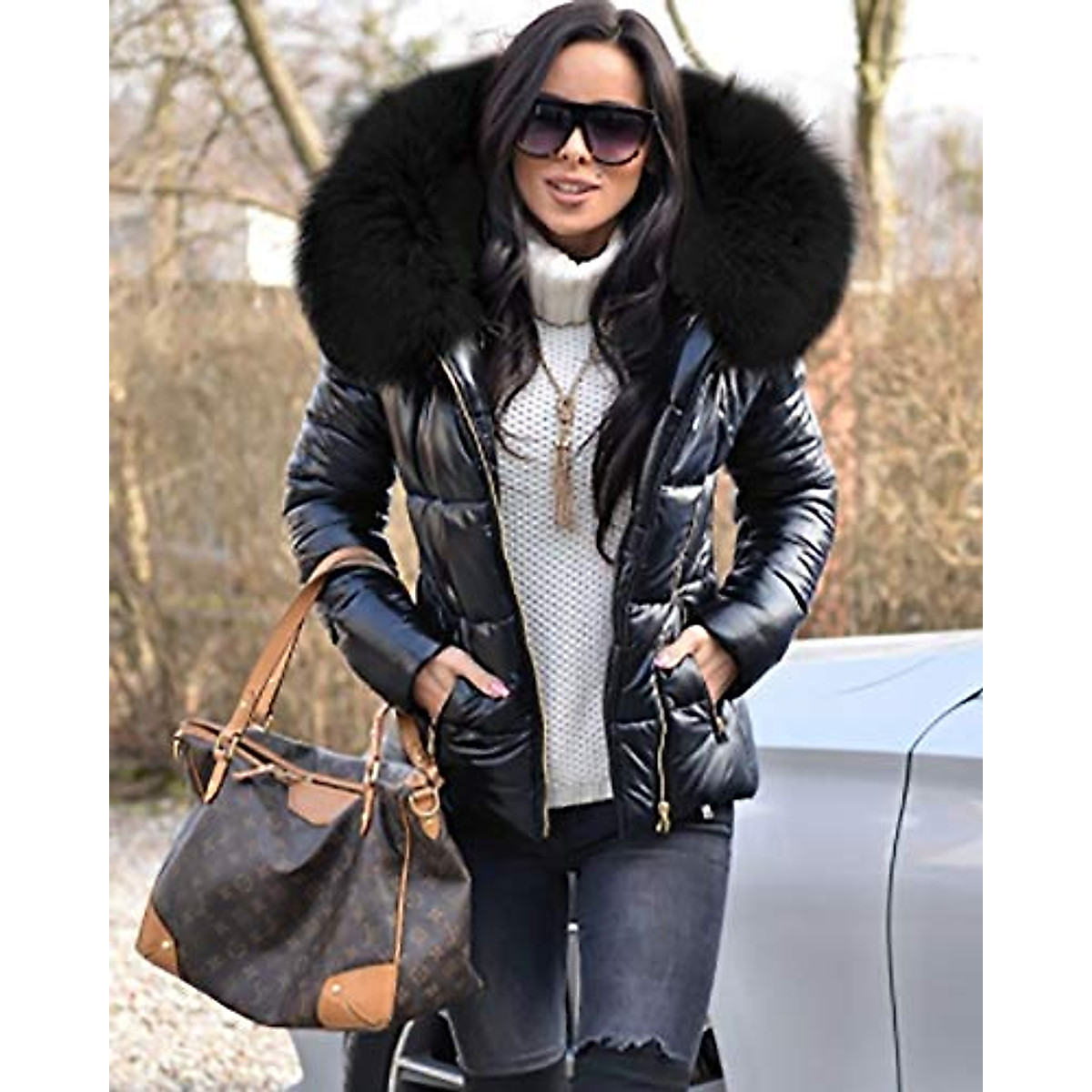 tiptupu Women's Hooded Warm Winter Down Coats Quilted Thicken Puffer Jackets with Zipper (as1, alpha, s, regular, regular, Black Black)