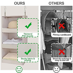 TOPIA HOME 3-Shelf Hanging Closet Organizer, Upgraded Thickened Fabric Hanging Closet Shelves, Collapsible Closet Organizers and Storage Organization, 12.2" W X 12.2" D X 31.0" H, Beige/Gray, 1 Pack