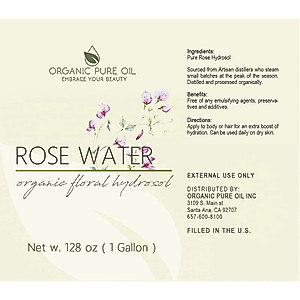 Rose Hydrosol - 128 oz - 1 Gallon - Pure, Steam Distilled, All Natural, Non GMO, Alcohol Free, Bulk Hydrating Toning Cleansing Floral Water Spray Mist Toner for Face Pores Locs Hair Body - OPO