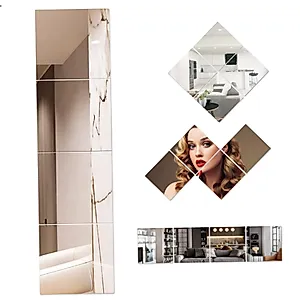 4PCS Full Body Mirror for Wall 11.81x11.81 Inch Full Body Mirror Wall Acrylic Mirror Wall Mounted Self-Adhesive DIY Frameless Mirror Full Length High-Definition Imaging for Home Gym Hallway