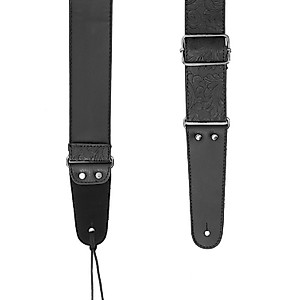 Guitar Strap, Printed Leather Guitar Strap PU Leather Western Vintage 60's Retro Guitar Strap with Genuine Leather Ends for Electric Bass Guitar,Wide Adjustment Range, with Tie,Include 2 Picks,Black