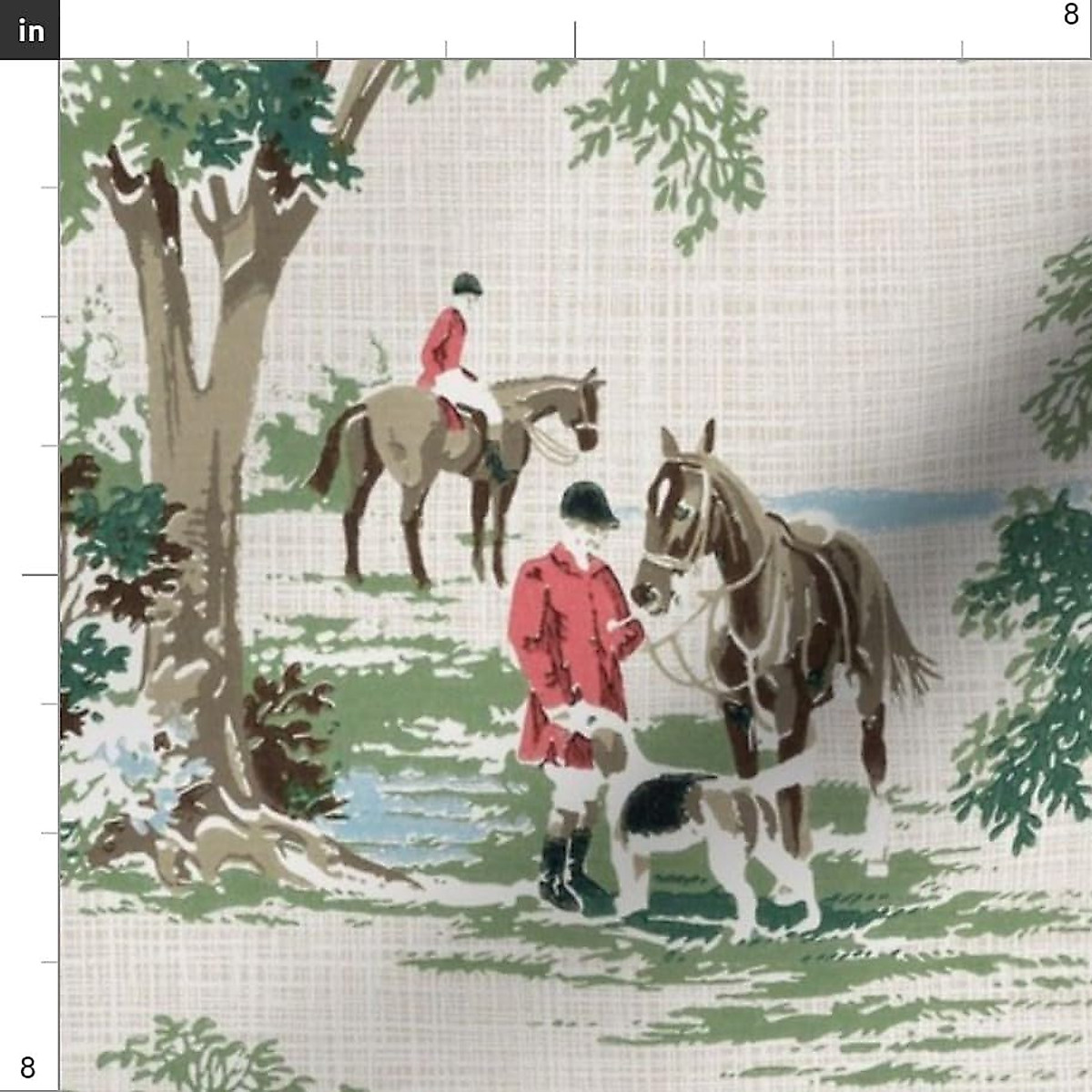 Spoonflower Fabric - Equestrian Toile Fox Hunting English Traditional Hunt Pony Horse Printed on Petal Signature Cotton Fabric by The Yard - Sewing Quilting Apparel Crafts Decor