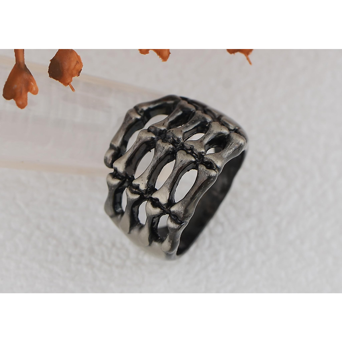 Alilang Gunmetal Tone Creepy Skeleton Hand Grasping Your Finger Statement Fashion Ring