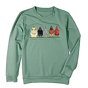 VILOVE Cute Sweatshirts for Women Chicken Graphic Long Sleeve Crew Neck Pullover Casual Fall Tops Shirts Green