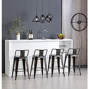 HAOBO Home Modern Industrial Metal Barstools Distressed Bar Stools Counter Height Stools [Set of 4] (24" Low Back Distressed Golden)