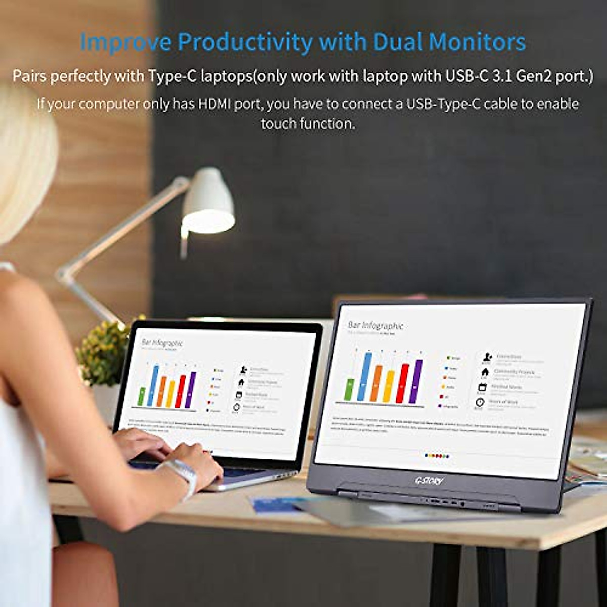 G-STORY 15.6 Inch Portable Touchscreen Monitor Ultrathin FHD 1080P IPS Portable Gaming Monitor for Laptop PC Mac Phone PS4 PS5 XB Series Direct-Connected HDR FreeSync USB C VESA Mount