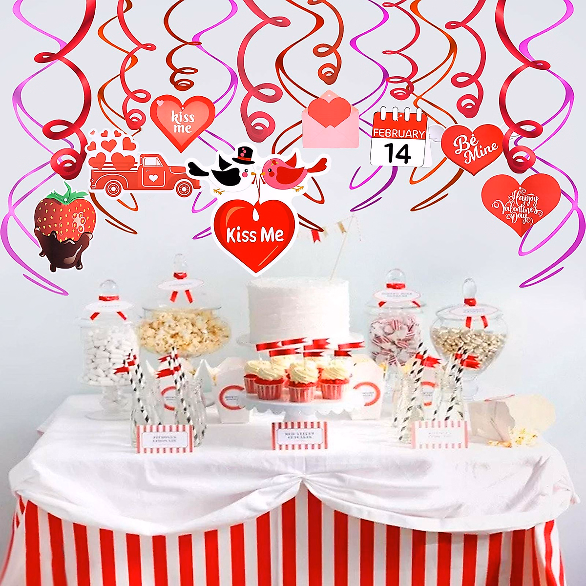 Valentine's Day Hanging Decoration Set, Valentines Day Hanging Conversation Hearts Swirls and Banner, Ceiling Hanging Cards Dangling Window Wall Decor-Valentine's Day Party Decorations Supplies