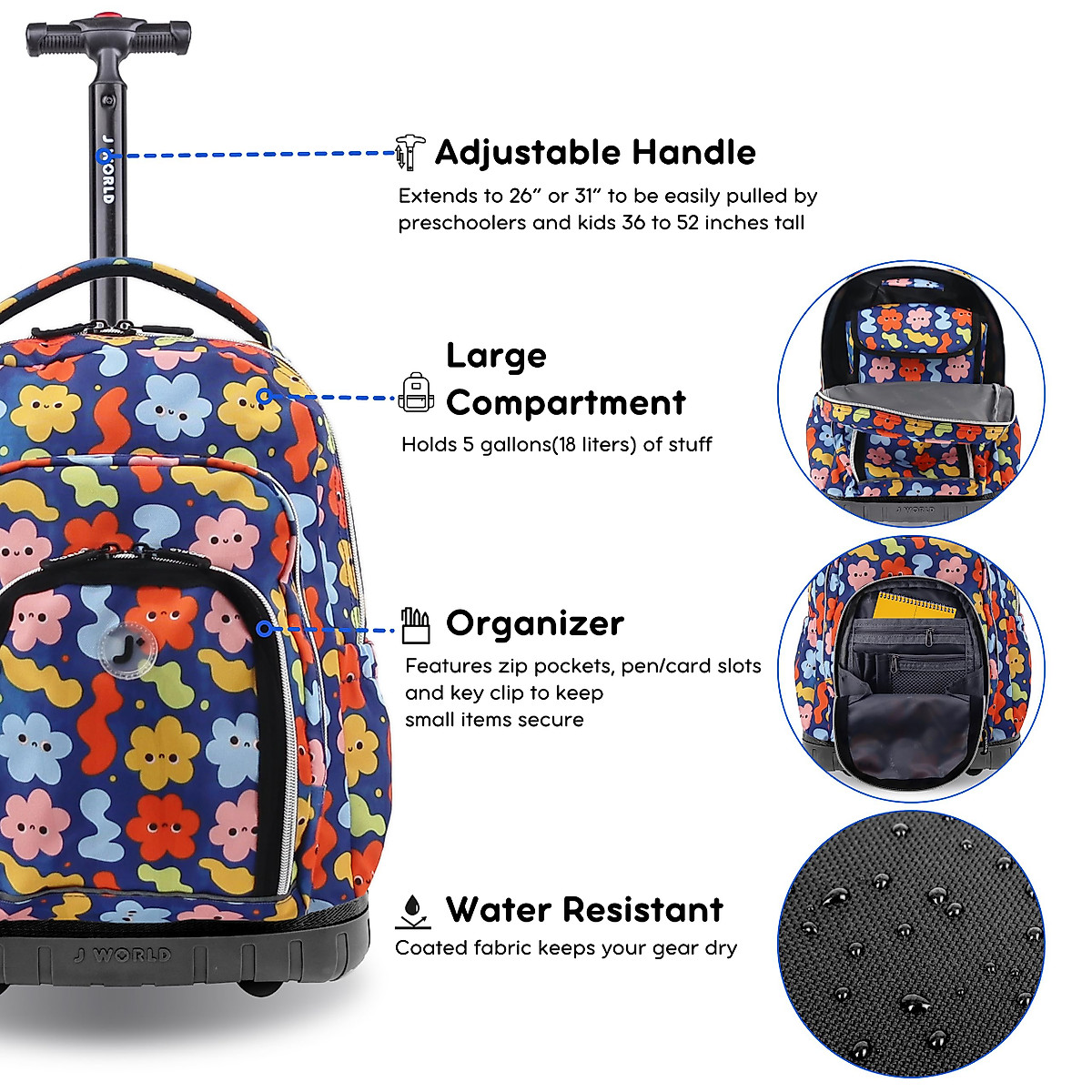 J World New York Kids' Lollipop Rolling Backpack & Lunch Bag Set, Elephant, One Size