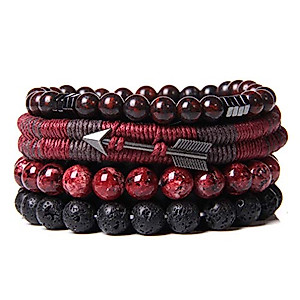 CASDAN 4-5 Pcs Leather Woven Braided Bracelet for Men Women Wrap Cuff Bracelets Linen Hemp Cords Wood Beads Ethnic Tribal Wristband Adjustable 4
