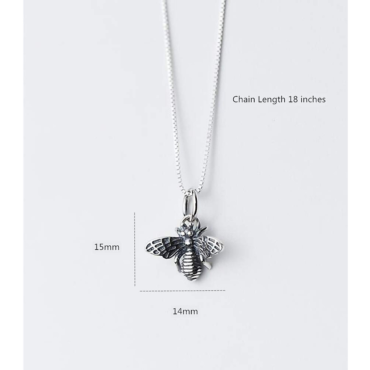 Dtja Vintage Bee Necklace for Women Girls Men 925 Sterling Silver Oxidized Charm Bumblebee Honeybee Pendant Choker Necklaces Adjustable Box Chain 18 inches Fashion Punk Retro Jewelry