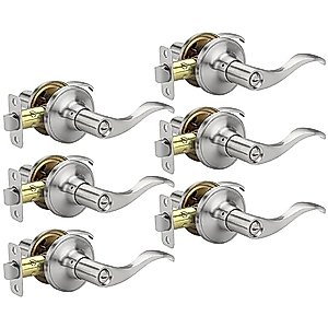 goldenwarm Privacy Lever Door Handle Silver, Nickel Interior Door Handle, Interior Door Levers Satin Nickel, Contemporary Nickel Bedroom Door Handles Bulk(6 Pack)