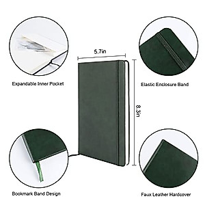 FOROXIN Lined Journal Notebook Dark Green Leather for Women Men 8.3 x 5.7 Large College Ruled 192 Pages Premium Thick Paper Hardcover Notebooks with Inner Pocket for Work Home School