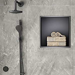 ZHAIUPON Shower Niche 12" x 12", Stainless Steel Wall Shower Niche No Tile Needed,Black Single Shelf Recessed Shower Shelf for Home Bathroom Storage Soap Niche