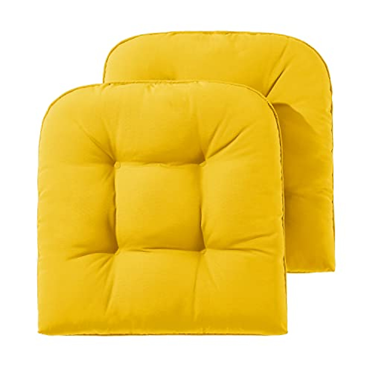 downluxe Outdoor Chair Cushions, Waterproof Tufted Overstuffed U-Shaped Memory Foam Seat Cushions for Patio Funiture, 19" x 19" x 5", Yellow, 2 Pack