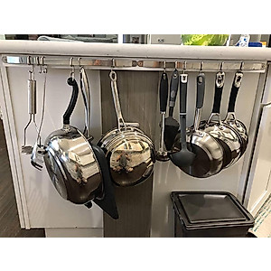 eForwish Stainless Steel Kitchen Utensil Racks Holder Hanging Rail Organize Pots Pans Kitchen Knife Gadgets On Wall Mounted Hanger Bar Rail Under Cabinet Shelf (6 Hook,17") Pack of 2