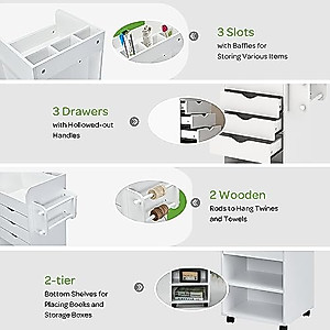 Tangkula Rolling Storage Drawer Cart, Home Office Mobile Drawer Cart, Wooden Utility Cart Storage Cabinet w/ 3 Drawers & 3 Open Storage Shelves, Paper Organizer w/Lockable Casters