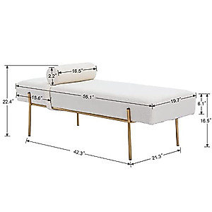 Guyou 55" White End of Bed Bench, Modern Faux Fur Upholstered Ottoman Bench Seat with Gold Legs, Fuzzy Long Bench for Bedroom Living Room Foyer Indoor Entryway (White)