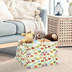 Kigai Valentine Heart Design Storage Basket with Lid Collapsible Storage Bin Fabric Box Closet Organizer for Home Bedroom Office 1 Pack