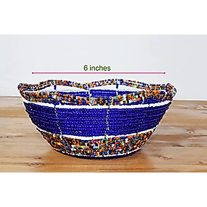 Set of 3 African Beaded Wire Bowls (2 x Large blue/red, 8 Inches + 1 Small blue, 6 inches) - Maasai Jewelry Bowl - Handmade in Kenya, KSBOWL012