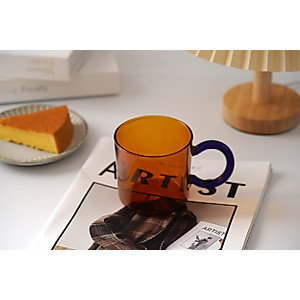 AryaElla 10oz Glass Coffee Mug, Amber Clear Cup with Handle for Hot/Cold Coffee Tea Beverage, Wide Mouth Mug Perfect for Mocha Espresso Latte Tea Milk Juice, Lead-Free Drinking Glassware.