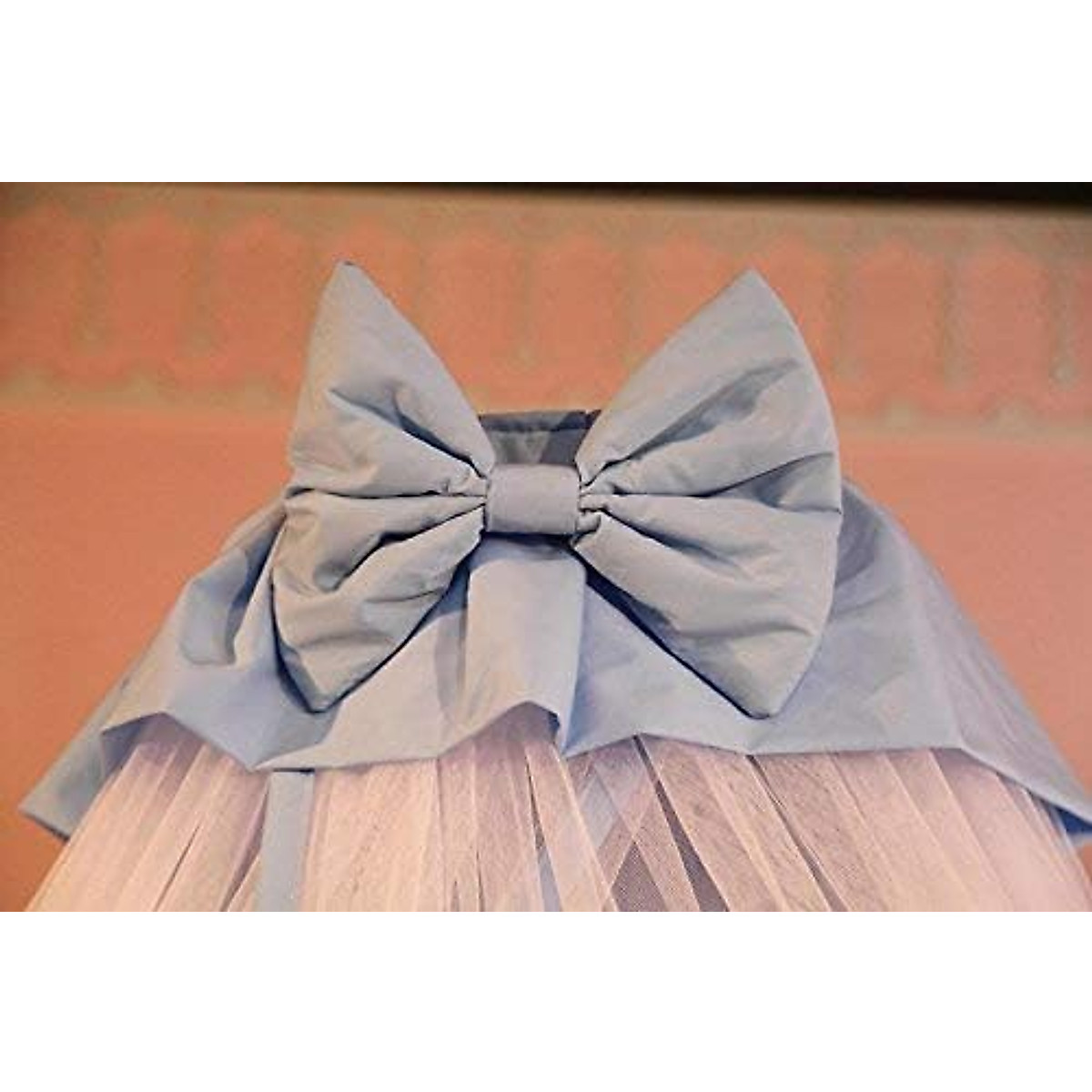 RuiHome Dome Style Hanging Baby Mosquito Net Nursery Bed Canopy with Blue Bowknot Decor, Netting with Holder Stand