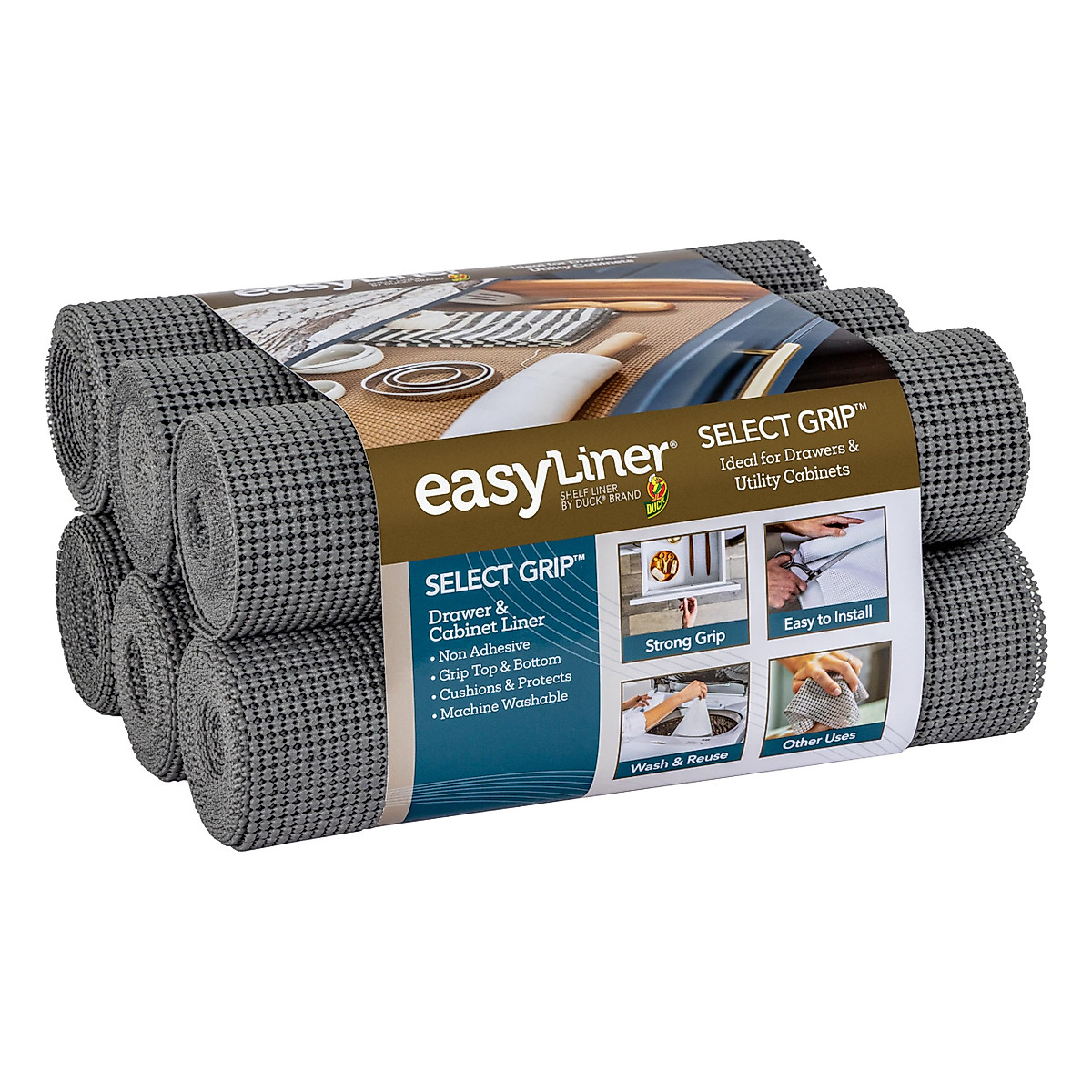 Duck EasyLiner Brand Select Grip Shelf Liner, Dark Gray, 12 in. x 10 ft, 6 Rolls, 10'