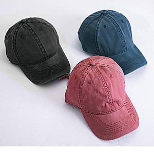 Glamorstar Classic Unisex Baseball Cap Adjustable Washed Dyed Cotton Ball Hat (One Size, Red Wine+Black+Navy)