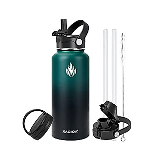 32oz Water Bottle,Vacuum Insulated Stainless Steel Water Flask with Straw Lid Auto Spout Lid Sport Lid,Leak Proof,Double Walled Travel Thermo Mug,Metal Canteen,Hot Cold Water Bottles
