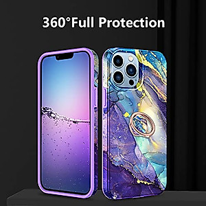 Rancase Compatible with iPhone 13 Pro Max Case with Ring Stand [360°Rotatable Ring Holder] Durable Marble Shockproof Kickstand TPU Slim Bumper Girls Case for iPhone 13 Pro Max 6.7 inch,Purple