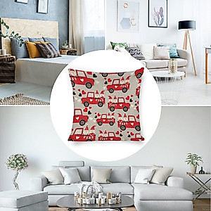 Valentine's Day Truck Throw Pillow Covers 18×18 Pillowcases Set of 2 Cute Gnome Heart Linen Decorative Square Pillow Case Cushion Covers Standard Size for Sofa Couch Outdoor Bed Pillow Protectors