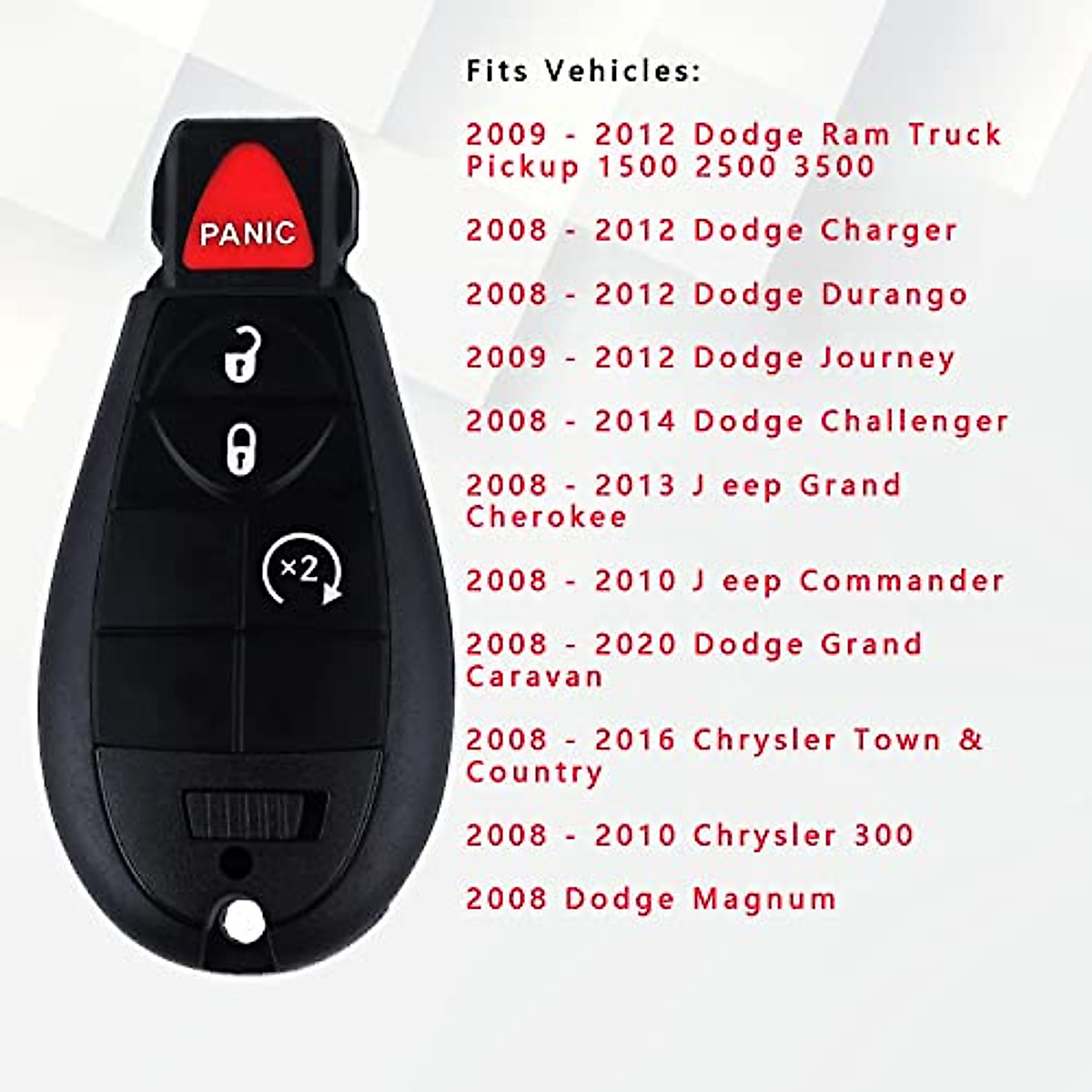 Keyless Entry Remote Control Car Key Fob for Dodge Ram 1500 2500 3500 Truck Pickup 2009-2012 Dodge Charger/Durango/Journey/Challenger/J eep Grand Cherokee/Commander (M3N5WY783X) Pack of 2