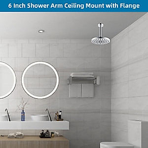 Hibbent All Metal Ceiling Mounted Shower Arm, 6 Inch Shower Head Extension Arm with Flange, Stainless Steel Straight Shower Arm For Fixed High Pressure Rain Shower Head, Shower Head Extender, Chrome