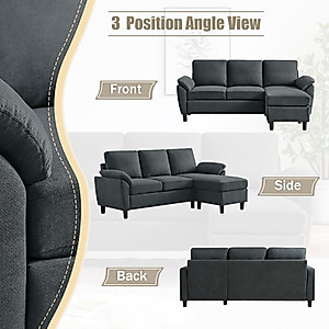 Soscana Convertible Sectional Sofa,79" L Shaped 3 Seater Couch with Reversible Chaise Polyster Fabre for Small Spaces, Dark Grey