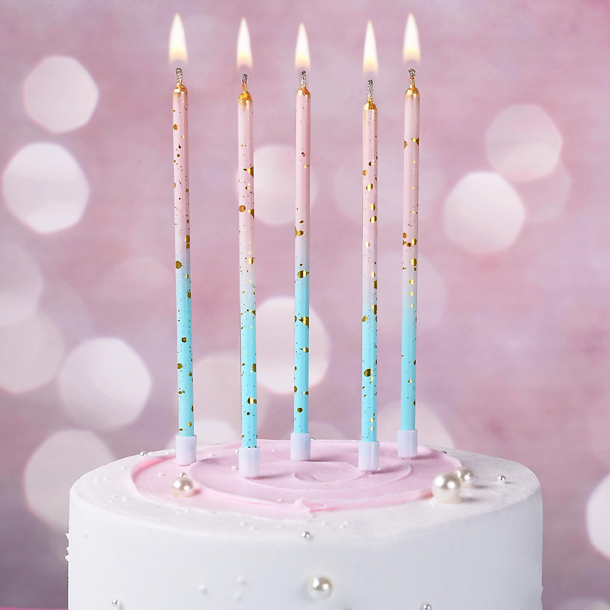 Bella Meri Pink Blue Gold Long Thin Birthday Candles, Cake Candles, Birthday Parties, Wedding Decorations, Party Candles