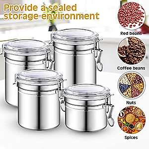 Rtteri 8 Pieces Stainless Steel Airtight Canister Set with Clear Lid and Locking Clamp Food Storage Container Set Stainless Steel Kitchen Canister for Coffee Sugar Flour Tea Candy Cookie Spice