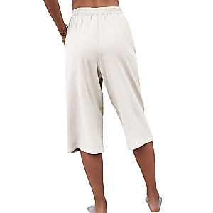 Veatzaer Lady Capri Harem Pants Elastic Waist Yoga Trousers 3/4 Length Casual Loose Pant with Pockets(Khaki,XL), X-Large