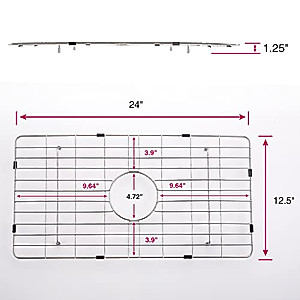 TRUSTMI Sinks Protector for Kitchen Sink Stainless Steel Protective Bottom Grid Single Bowl Middle Drain Rack, 24 x 12.5 inches, Silver