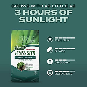 Scotts Turf Builder Grass Seed Dense Shade Mix with Fertilizer and Soil Improver, Grows With Little Sunlight, 2.4 lbs.