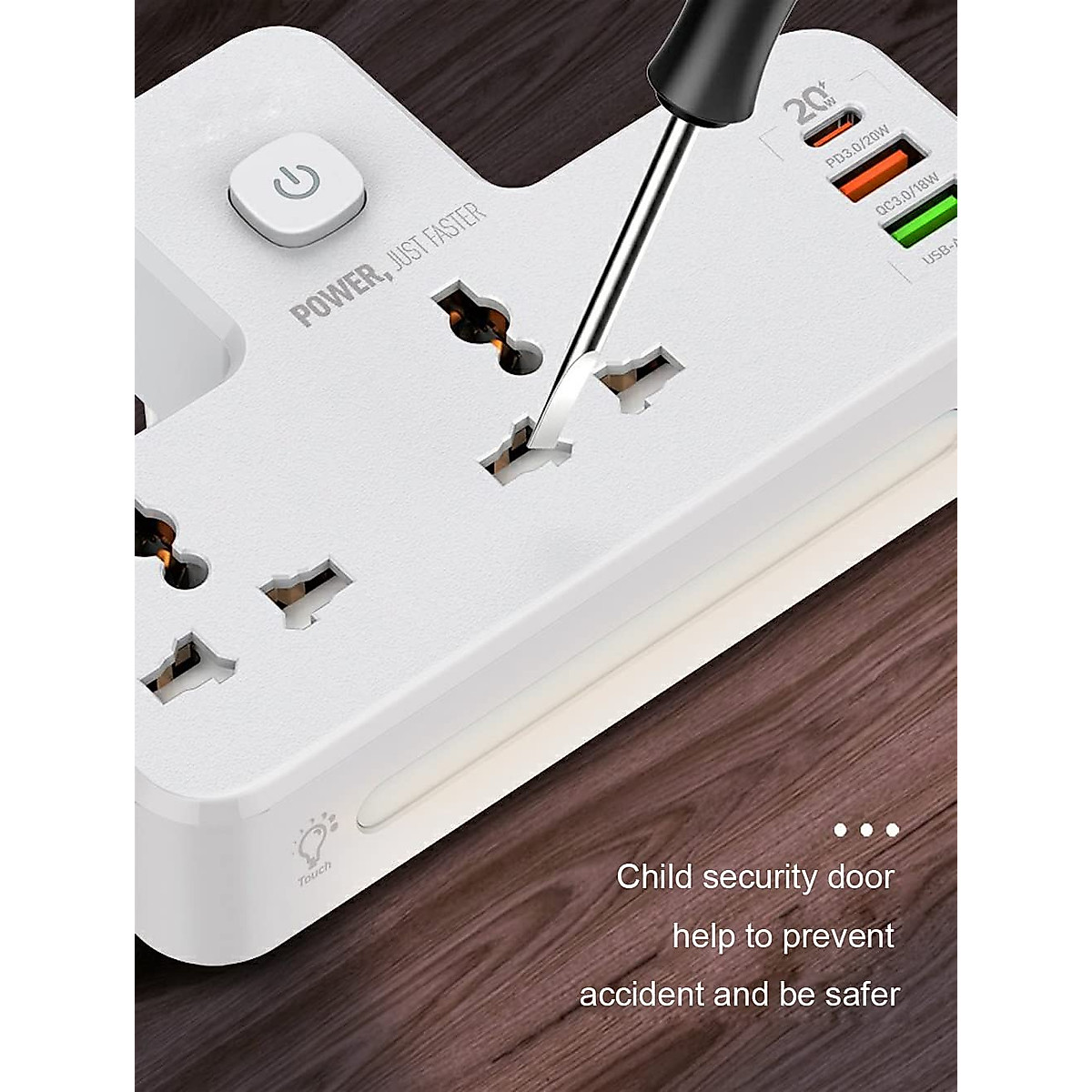 Wall Mount Outlet Extender with 3 USB Charging Port (1 USB C Port) Power Strip with a Touch-Control LED Night Light Max 10A 2500W Flat Plug Universal Socket Spaced Outlet