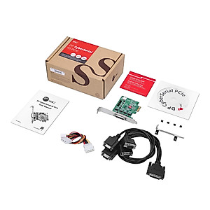 SIIG DP CyberSerial 4S PCIe, 16550 UART, Baud Rates up to 921Kbps, PCIe 2.0 x1 to 4X RS-232 Male 9-pin DB9, RS-232 5V or 12V Power, ASIX AX99100 Chipset, Dual-Profile,TAA Compliant JJ-E40011-S5