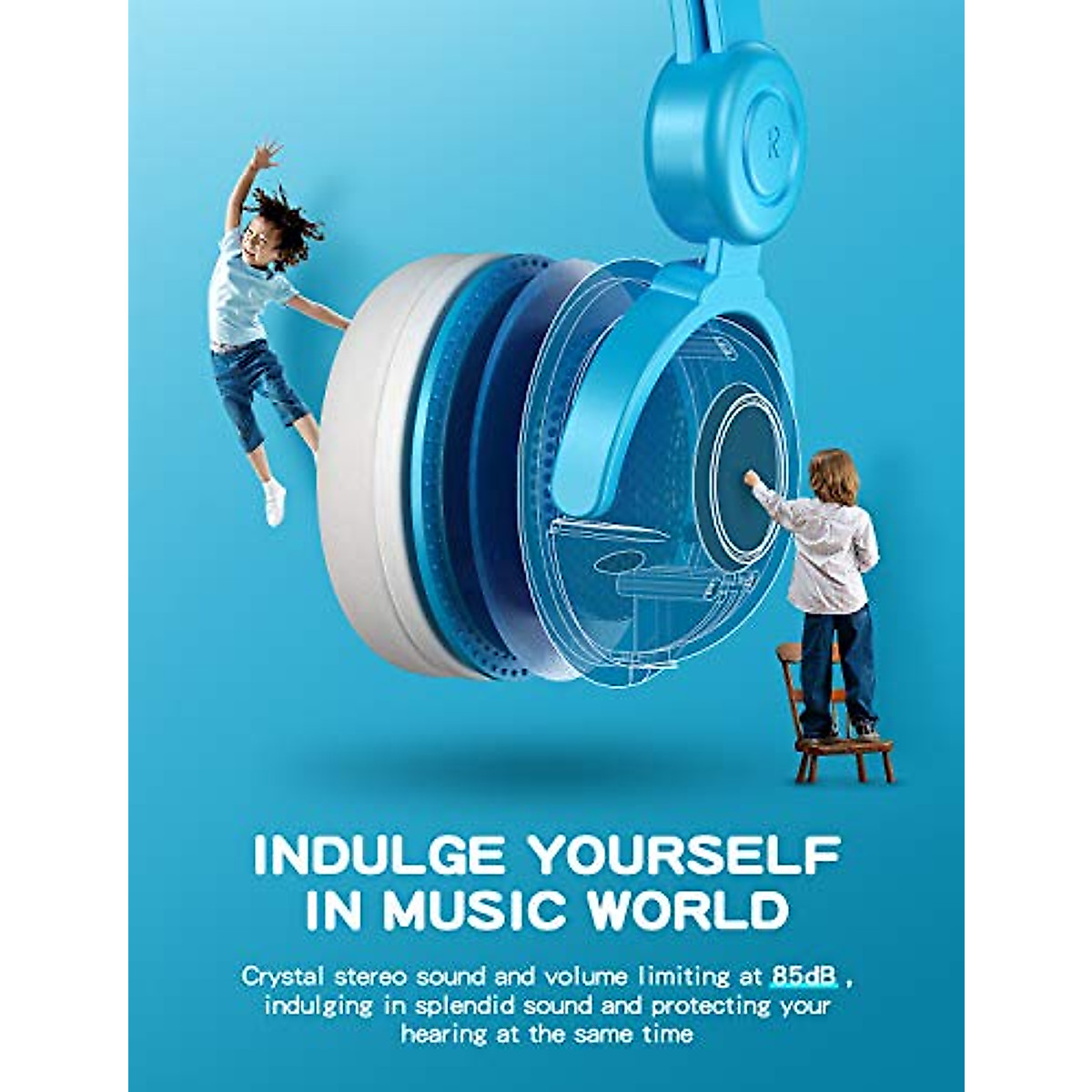 Kids Headphones, Wired On-Ear Child Headset with Mic, HD Sound Sharing Function and 85dB Volume Limited Hearing Protection for Phone Tablet PC (Blue)