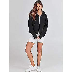 ANRABESS Hoodies for Women Casual Long Sleeve Jackets Oversized Fleece Sweatshirts Zip Up 2023 Y2k Hooded Teen Girl Tops Trendy Fall Clothing Black A1015heise-L