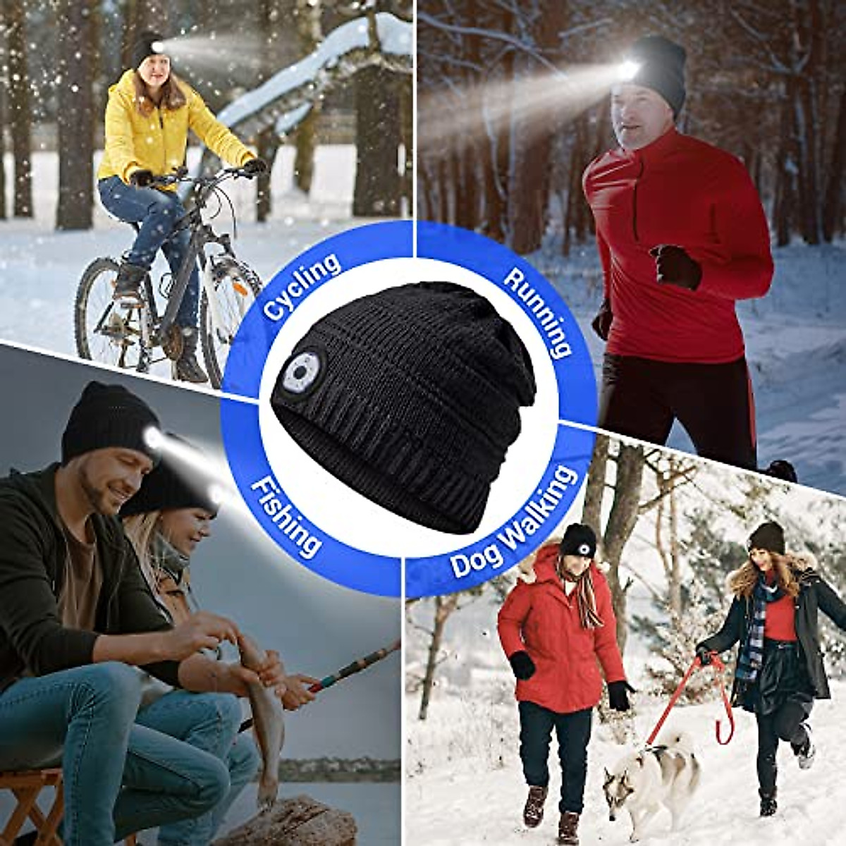 LED Hat Gifts for Men Women - Christmas Stocking Stuffers for Men Dad Boyfriend Light Beanie Cap with Headlamp for Running Camping Fishing| Winter Birthday Gift Ideas for Husband Brother Grandpa Teen