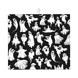 Halloween Goth Printed Drying Mat For Kitchen Ultra Absorbent Microfiber Dishes Drainer Mats Non-Slip Silicone Quick Dry Pad - 18 X 16inch
