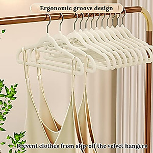 Velvet Clothing Hangers Slim Stackable Non-Slip Beige Suit Hanger Space Saving Clothes Hanger Heavy Duty Adult Hangers with 360°Swivel Hook