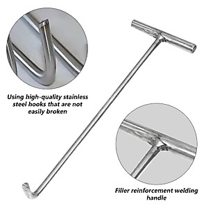 Peosaard Manhole Cover Hook, 15x5.9 Stainless Steel Manhole Cover Hook, Non Slip Manhole Cover Lifter Hooks, Drain Grate Lifter with Thick Handle for Roll-Up Door