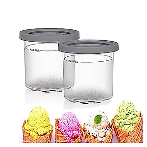 VRINO 2/4/6PCS Creami Pints and Lids, for Ninja Pints with Lids,16 OZ Pint Storage Containers Bpa-Free,Dishwasher Safe for NC301 NC300 NC299AM Series Ice Cream Maker,Gray-2PCS