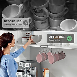 Fashionclubs Stainless Steel 8 Hook Under Shelf Mugs Cups Wine Glasses Storage Hanging Drying Holder Rack