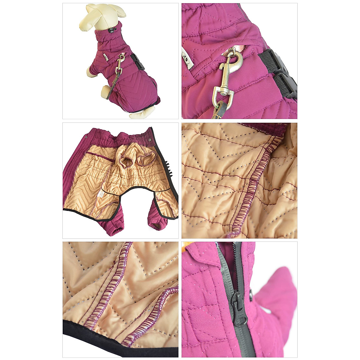 Warm Dog Coat Double Layers Dog Vest, 4 Legs Covered Windproof Waterproof Reflective Warm Dog Vest Outdoor Skating Dog Costume for Small Medium Large Dogs Purple XXL