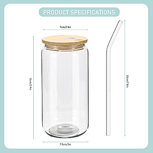 WHEATHUSK 20 Pack Glass Cups with Bamboo Lids and Glass Straws 16oz Clear Glass Tumblers Beer Can Shaped Drinking Glasses Iced Coffee Cups, Cute Tea Cups for Whiskey, Soda, Cocktail, Gift